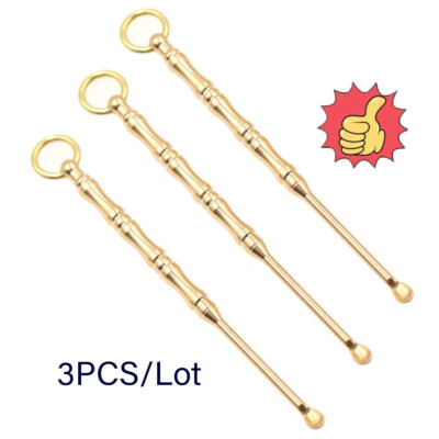 Vintage Bamboo Ear Pick Brass Spoon Shovel Medicine Earpick Tool Key ...