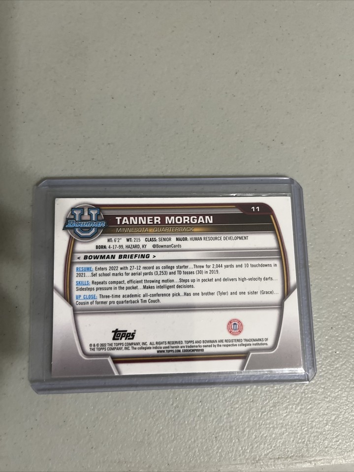 Tanner Morgan 2022 Bowman U Chrome #11 1st Bowman Golden Gophers | eBay