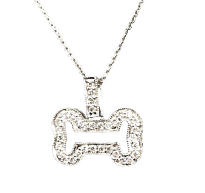 14k White Gold Diamond Dog Bone Pendant Necklace | eBay