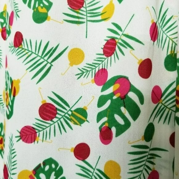 ModCloth Blouse Foliage monstera Leaves High Ruffle Neck Xmas Ornaments ...