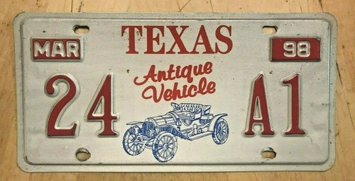 1998 TEXAS GRAPHIC ANTIQUE HISTORIC CLASSIC VEHICLE LICENSE PLATE " 24 ...