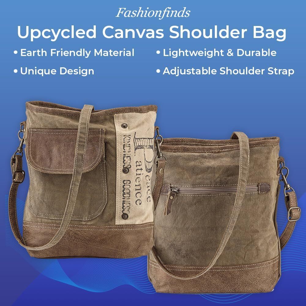 SAGEFINDS Upcycled Canvas Shoulder Bag | Earth Friendly Tote ...