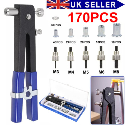 170PCS Threaded Nut Riveter Gun M3-M8 Insert Tool Riveter Rivnut ...