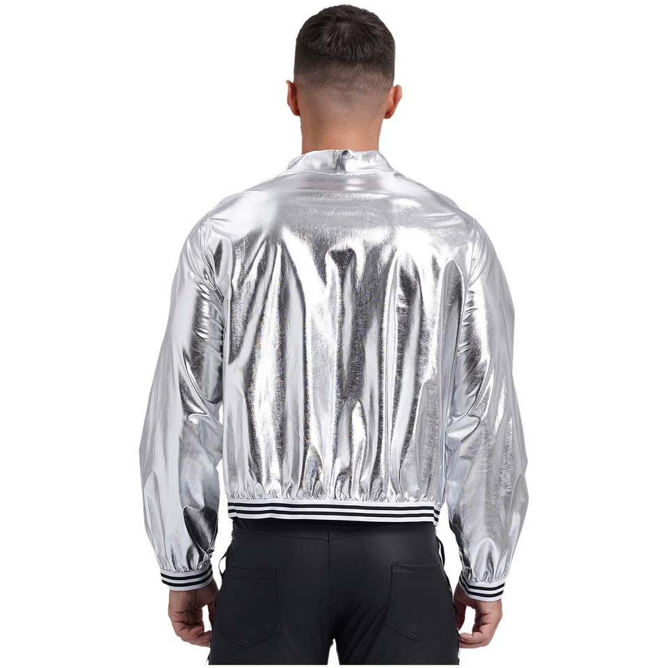 Men Jacket Party Outerwear Metallic Coat 79s Disco Costume Glitter Tops ...