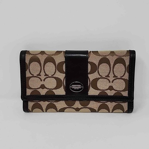 Coach Snap Button Signature Logo Brown Wallet - Gem