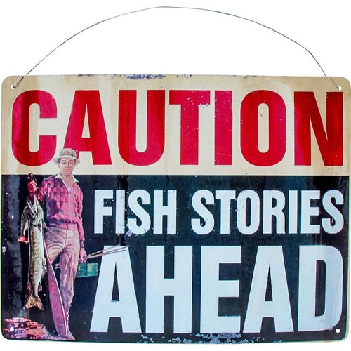 Caution Fish Stories 25.5x34cm Metal Sign Home Hanging Decorative ...