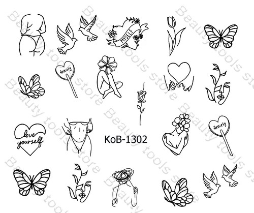 Nail Art Water Transfer Stickers women's body heart butterfly rose KoB ...