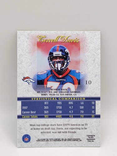 1998 Topps Gold Label 10 Terrell Davis Denver Broncos Football Card | eBay