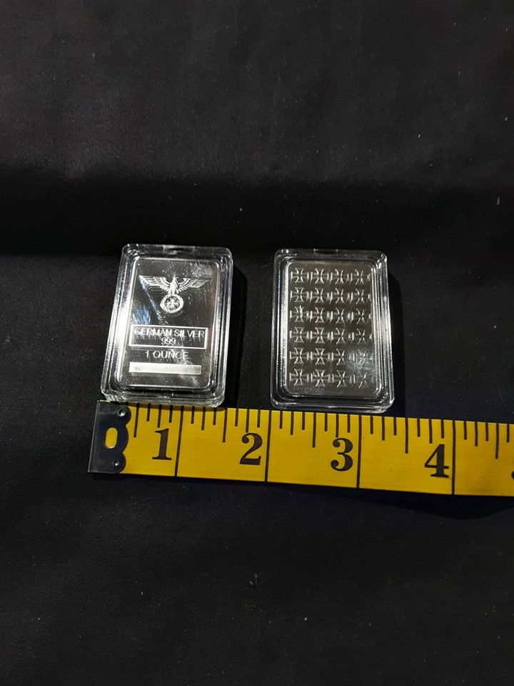 (2) 1 Oz German Silver Bars Iron Eagle With Case And Low Reserve 2 Bars ...