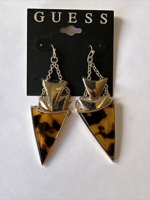 NWT Guess Gold-tone Metal With Faux Tortoise Shell Insert Drop Earrings ...
