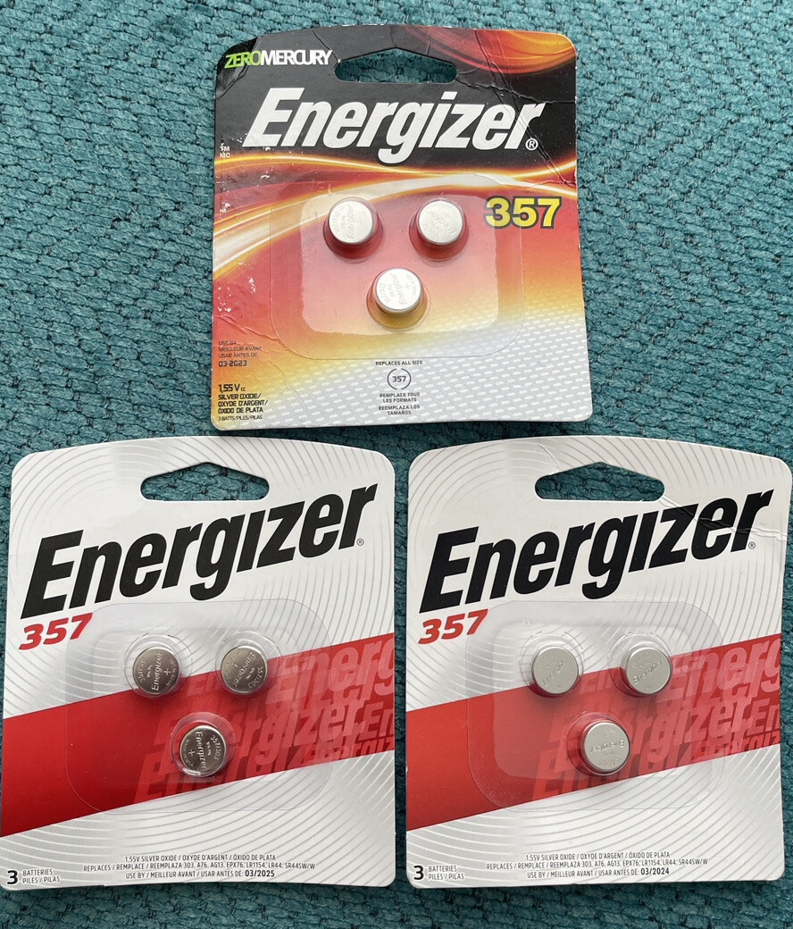 Lot of 3 ENERGIZER 357 Battery 1.55V Silver Oxide 3 Batts/ea Use by 03/ ...