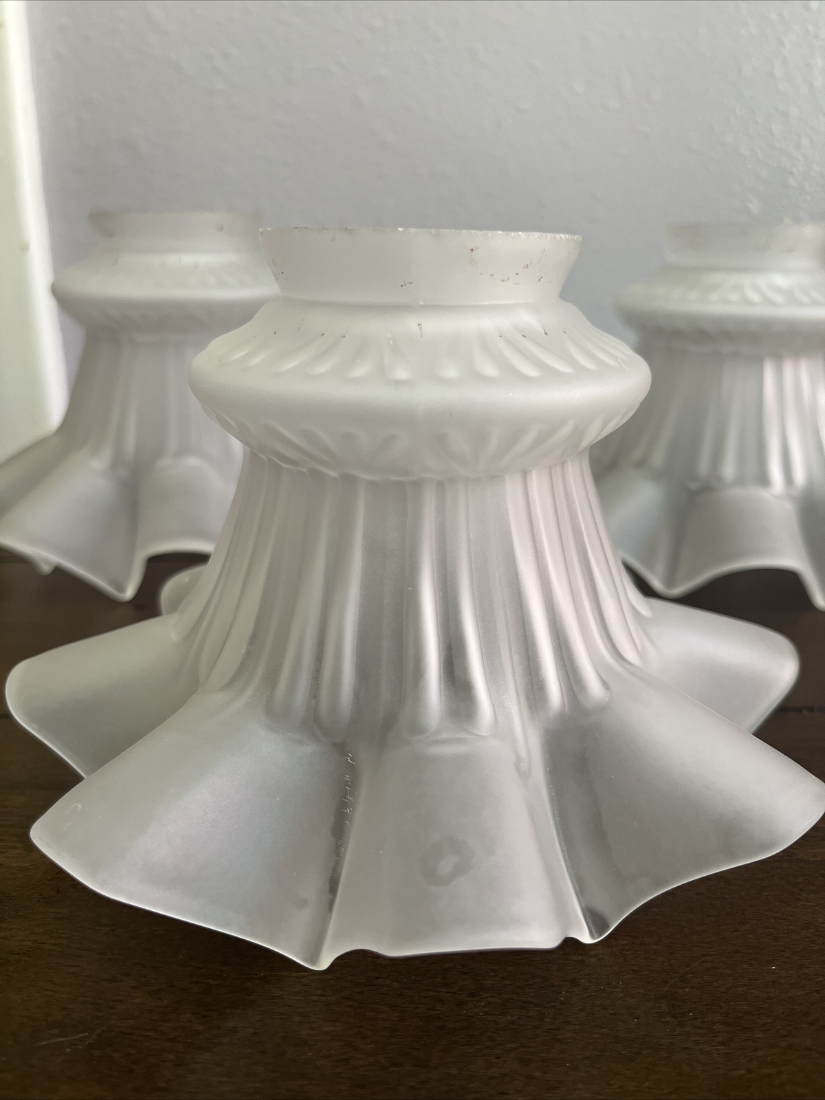 Lot of 3 Vintage Frosted Glass Ruffled Light Shade Ceiling Fan Shade 6. ...