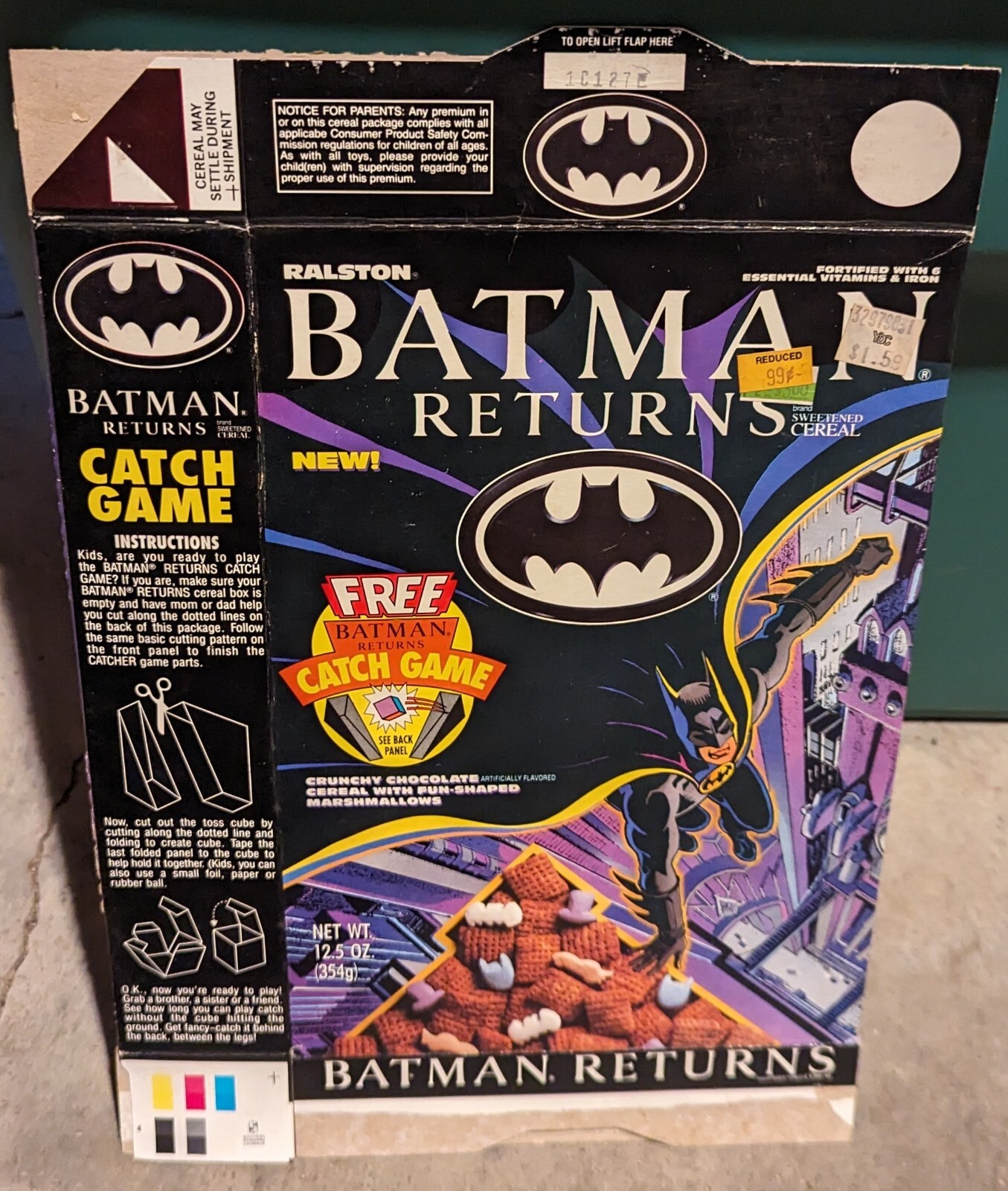 1992 Vintage Ralston Batman Returns Cereal Box, Batman catch game on ...