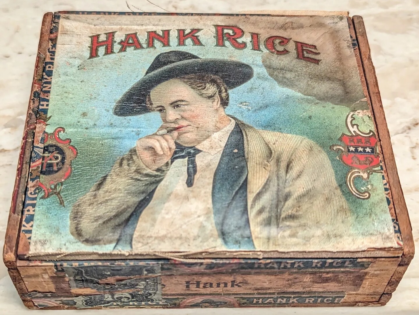Antique Hank Rice Cigar Tobacco Box Wood Advertising Art Iowa Minnesota ...