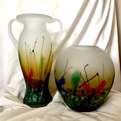 Two Large MIHAI TOPESCU Art Glass Frosted Vases Beautifully Hand Blown ...