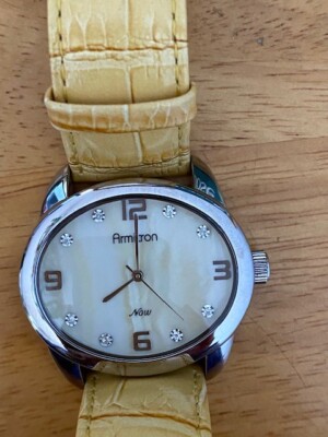 Armitron Watch # 75/3005 Yellow Leather Band Mother Of Pearl Face | eBay