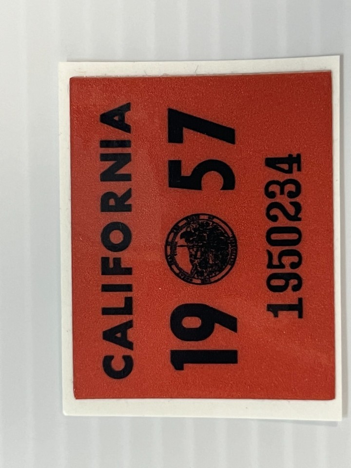 1957 California License Plate Registration Sticker, YOM, CA DMV show ...