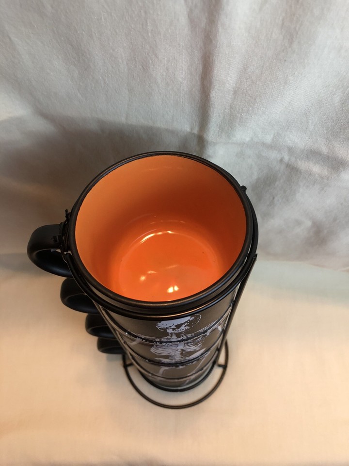 Prima Design Skeleton Halloween Set of Four Stacking Coffee Mugs Spooky ...