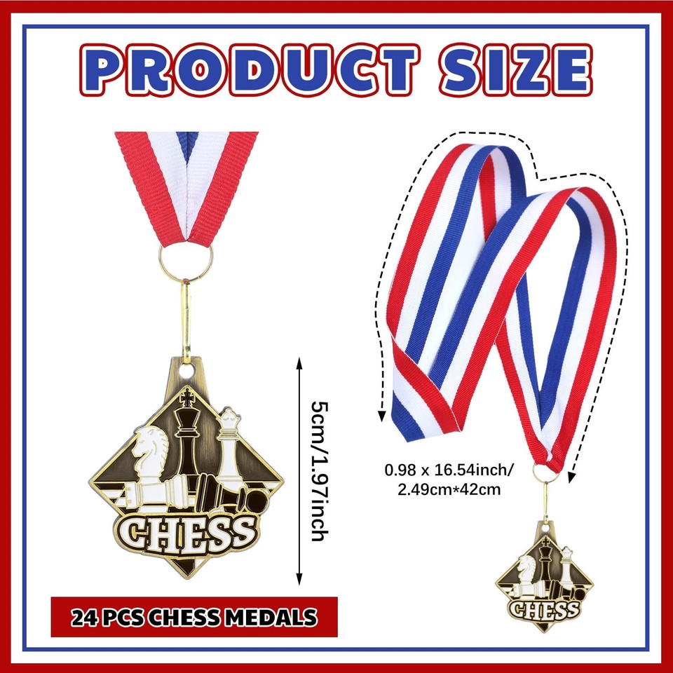 24 Pcs Chess Medals Metal Award Medals with Neck Ribbons Trophy Award Prize G... | eBay