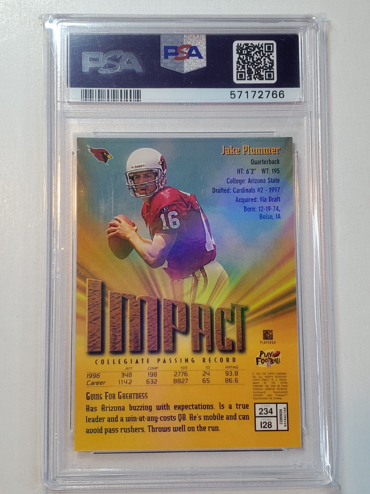 Jake Plummer PSA 9 Mint 1997 Topps Finest Refractor Rookie 234 RC card ...