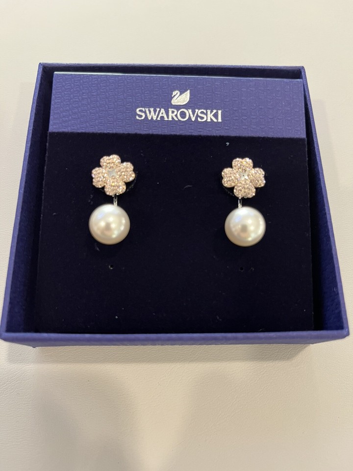 Swarovski Crystal Latisha Earrings Jackets, Flower, Pink, Rhodium ...