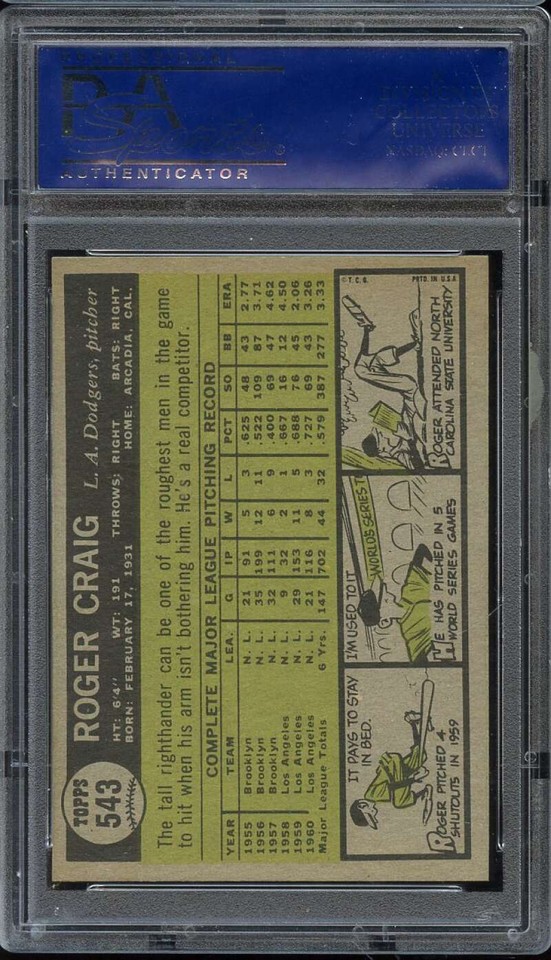 1961 TOPPS #543 ROGER CRAIG PSA 8 DODGERS *B61542 | eBay