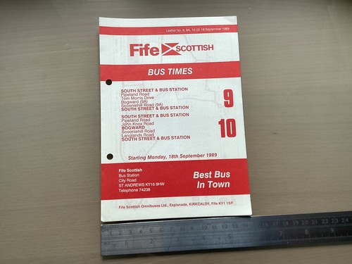 Fife Scottish Bus Group Route 9 10 Timetable September 1989 St Andrews ...