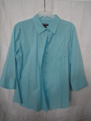 Women's KIRKLAND 3/4 Sleeve Cuff TURQUOISE Button Up Shirt XL (15-16 ...