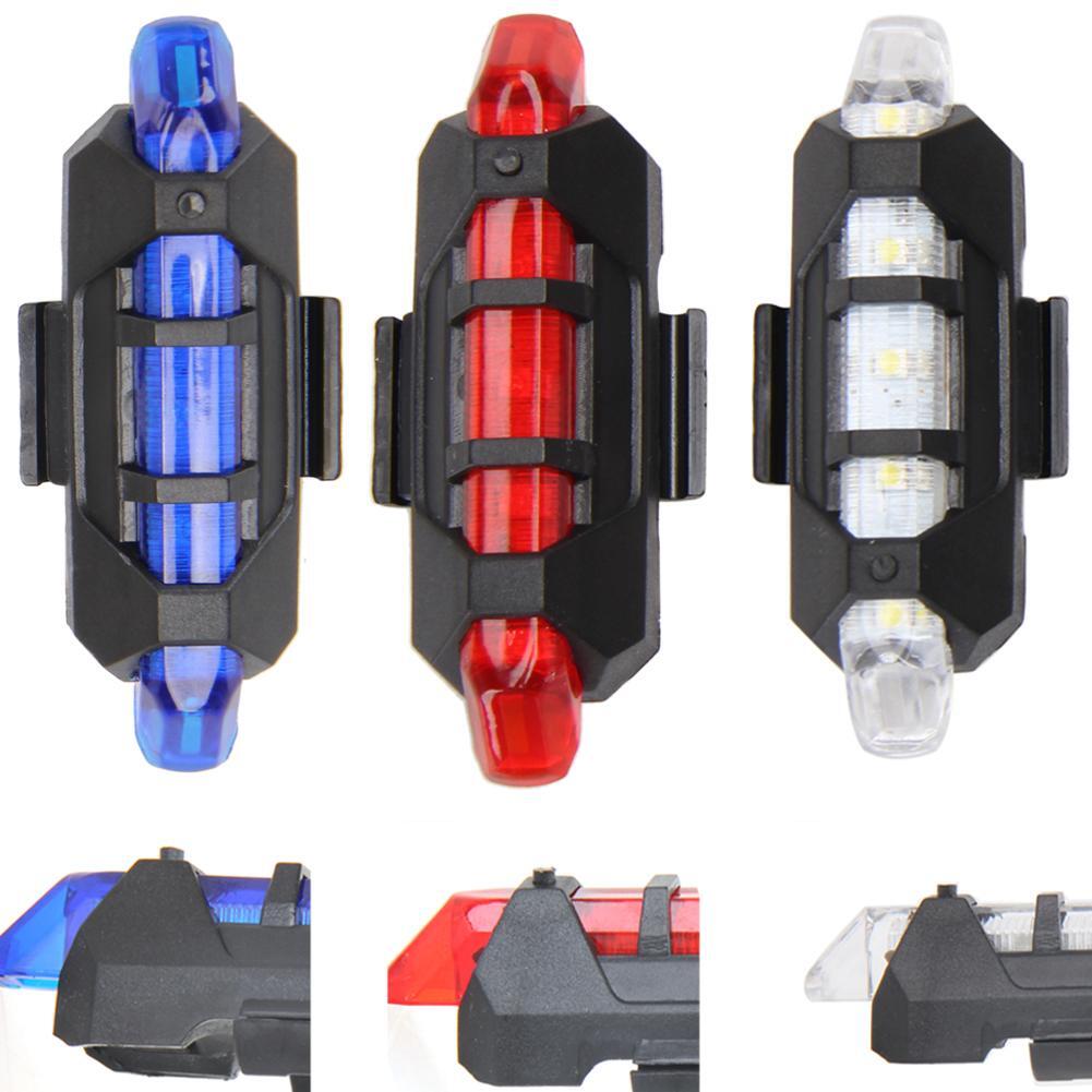 Rear 5 LED Bicycle Cycling Tail USB Rechargeable Red Warning Light Bike ...