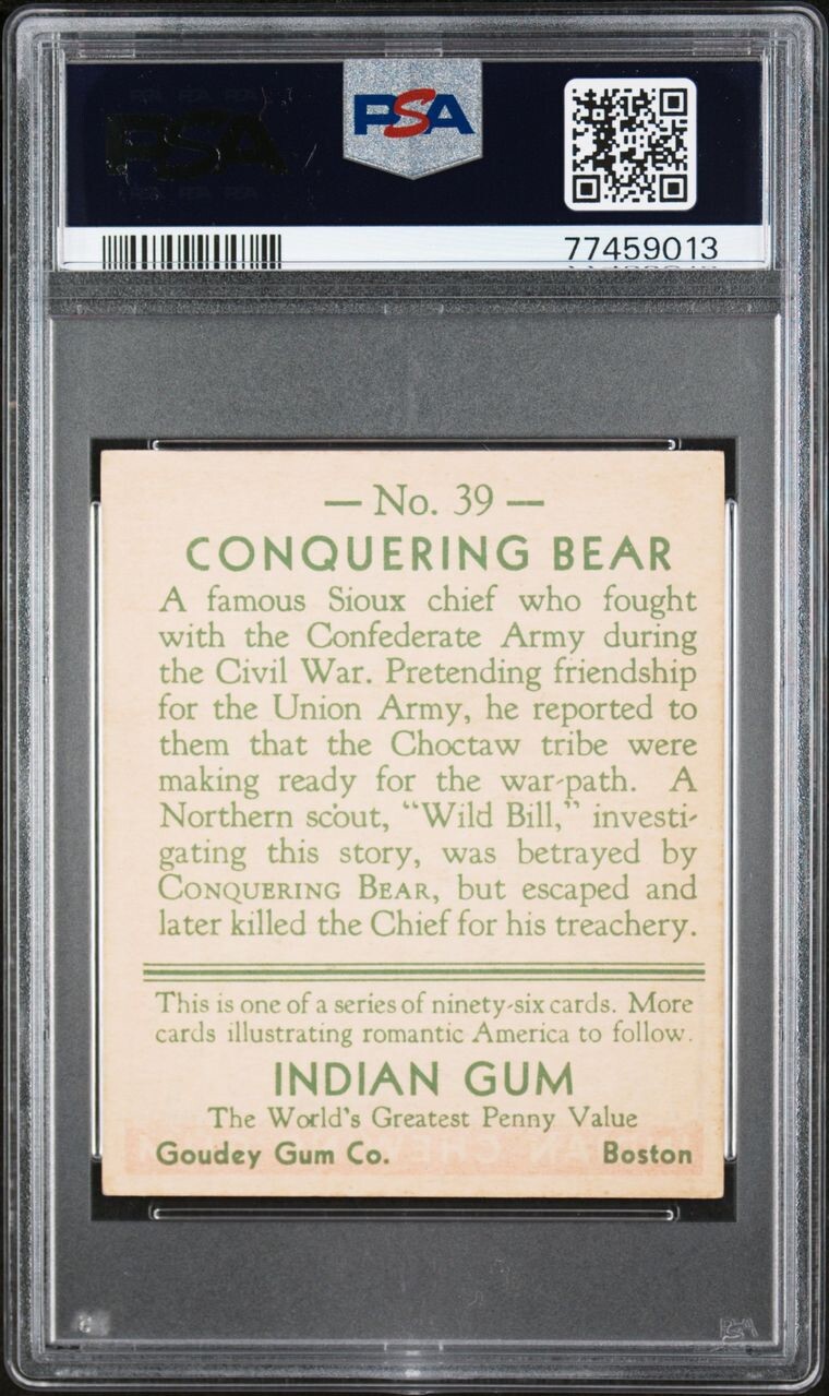1933 Goudey INDIAN GUM (Series of 96) #39 Conquering Bear (PSA 6.5 EX ...