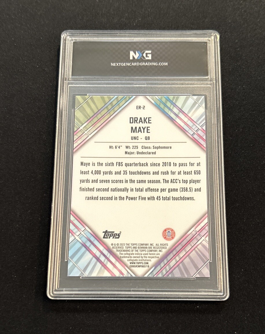Drake Maye 2023 Bowman Chrome Refractor Rookie RC ER-2 Graded NXG 10 ...
