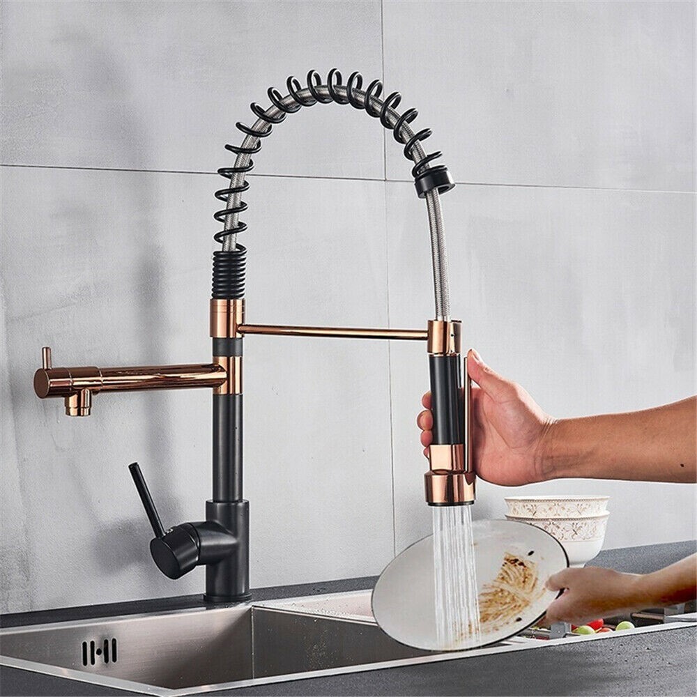 Bronze Rose Gold Kitchen Faucet Single Handle Sink Mixer Taps Pull Down ...