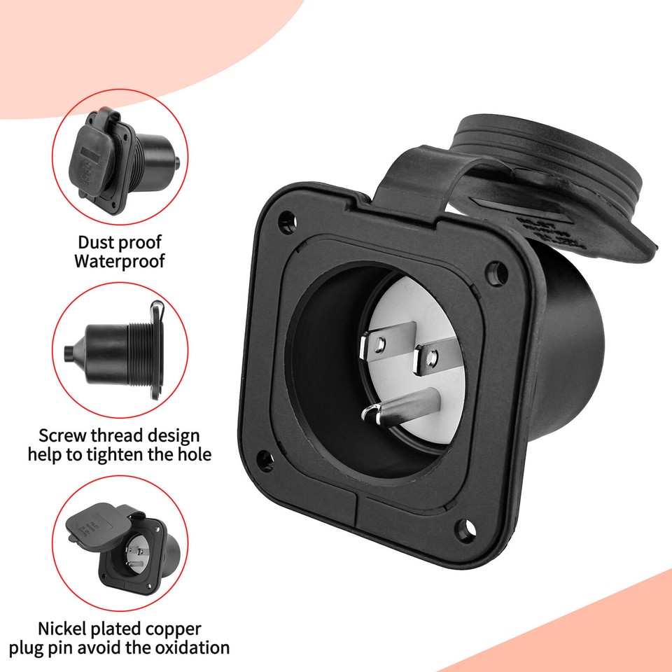 15Amp 125V Flanged Inlet Receptacle for Marine Boat RV Shed Electrical ...