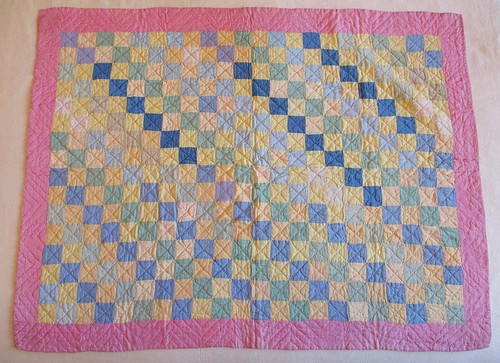 Charming Vintage Satin Pastel Colors Patchwork Crib Quilt Hand Pieced ...