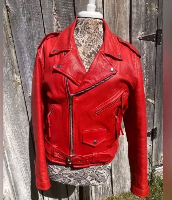 Women’s Red leather motorcycle jacket - Gem
