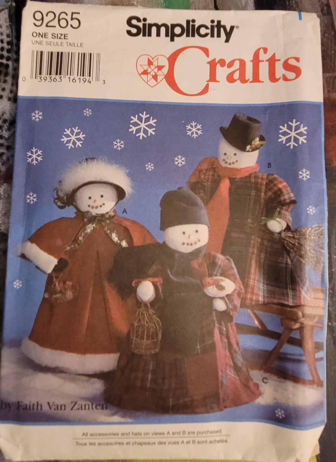 Simplicity Crafts 1994 Snowmen & Clothing Patterns #9265 18 inches Tall ...