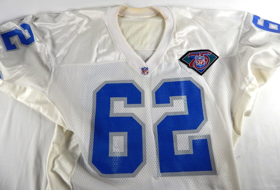 1994 Detroit Lions Tony Semple #62 Game Used White Jersey 75th Patch 50 ...