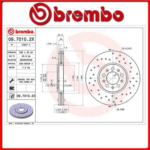 09.7010.2X#206 DISCO FRENO ANTERIORE SPORTIVO BREMBO XTRA SKODA ...
