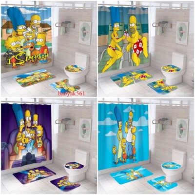 The Simpsons 3D Bathroom Set Shower Curtain Bath Mat Toilet Lid Cover ...