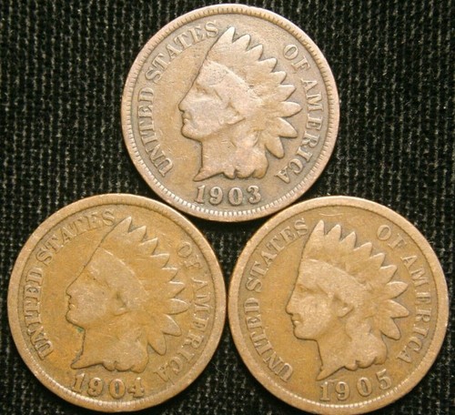 1903 1904 1905 1c Indian Head Cent Penny Set Lot , All 3 Coins ...