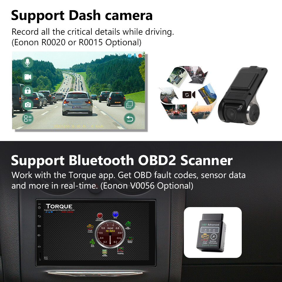 CAM+DVR+OBD+Q04SE Double 2Din Car Stereo Carplay Android 10 8-Core 7 ...