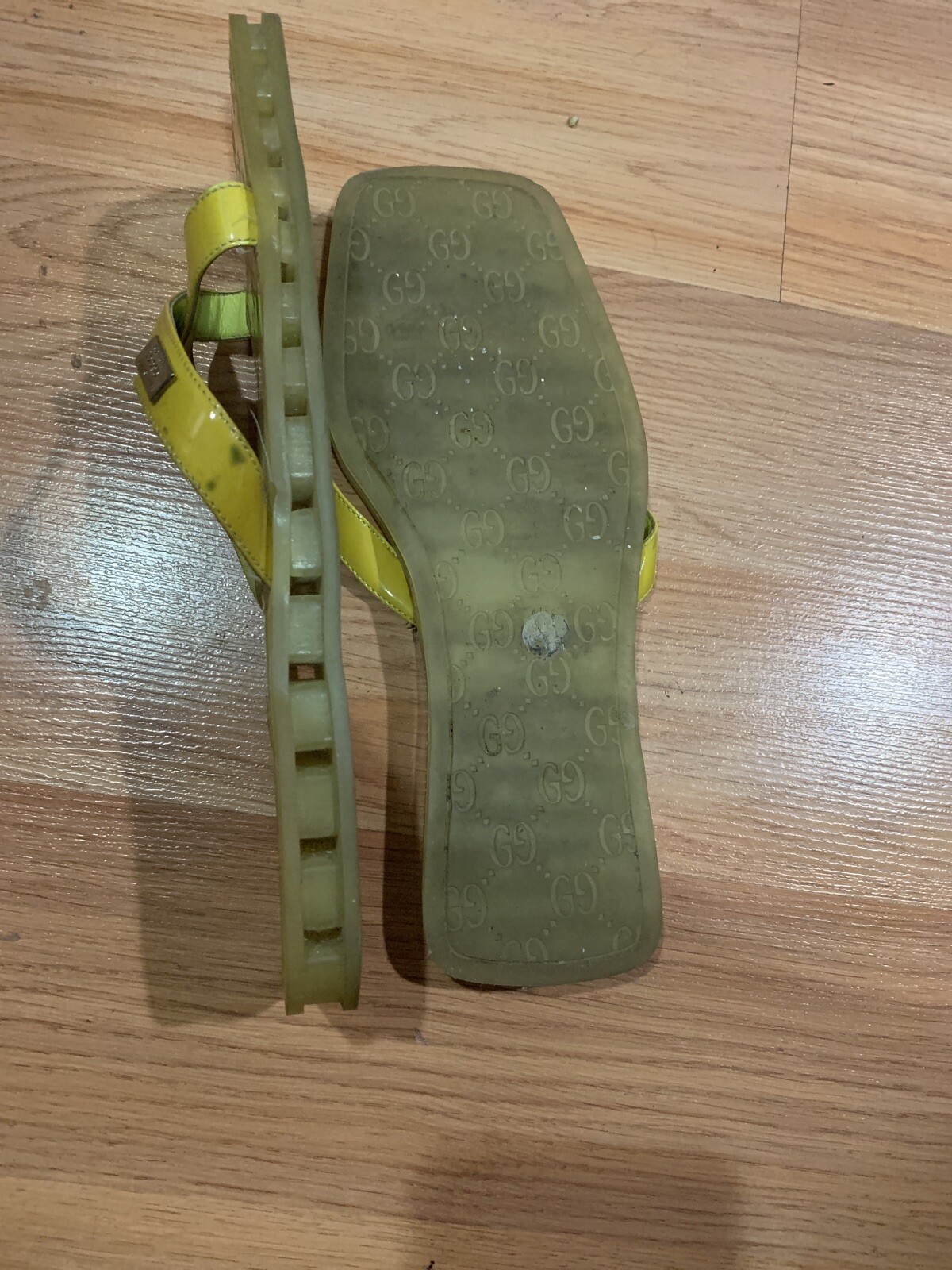 Gucci Lemon Yellow Rubberized Logo Crisscross Slides … - Gem