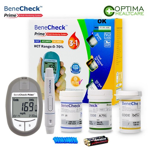 BeneCheck Prime 3-in-1 Blood Test Kit – Glucose, Cholesterol & Uric ...