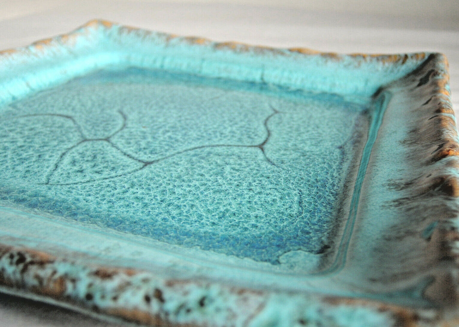 24cm(9.4") Japanese Pottery Square Plate "Otaru-yaki" made in Otaru ...