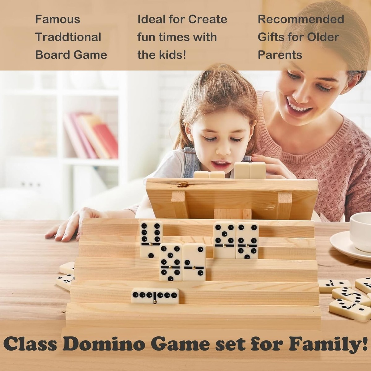 Domino Train Hojalis Wooden Dominoes Set, 28 Pieces Giant Dominoes For ...