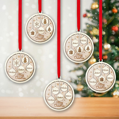Personalised Christmas Bauble Tree Decoration Wood Family Xmas Gift ...