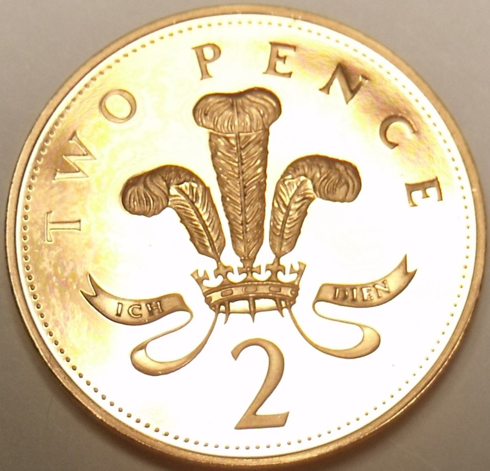 Cameo Proof Great Britain 1994 2 Pence~Welsh Plume~Only 100,000 Minted ...