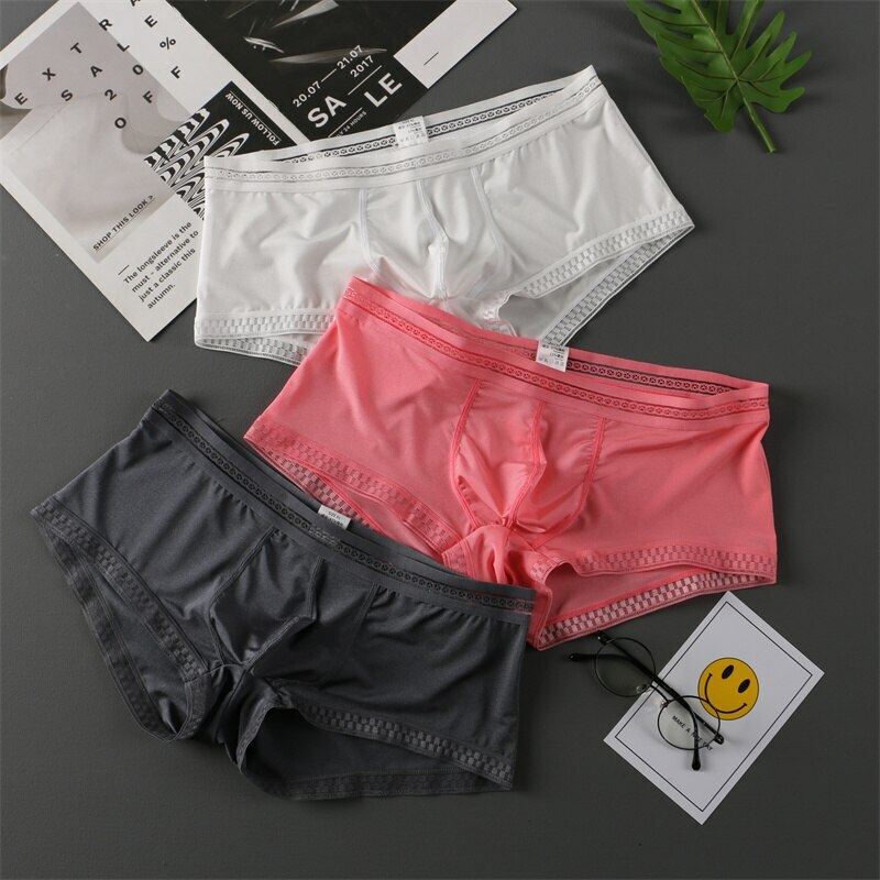 3PCS Pack Men's Panties Underwear Boxer Briefs Translucent Ice Silk ...