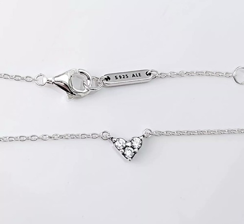NEW 100% Authentic PANDORA 925 Ale Triple Stone Heart Collier Necklace ...
