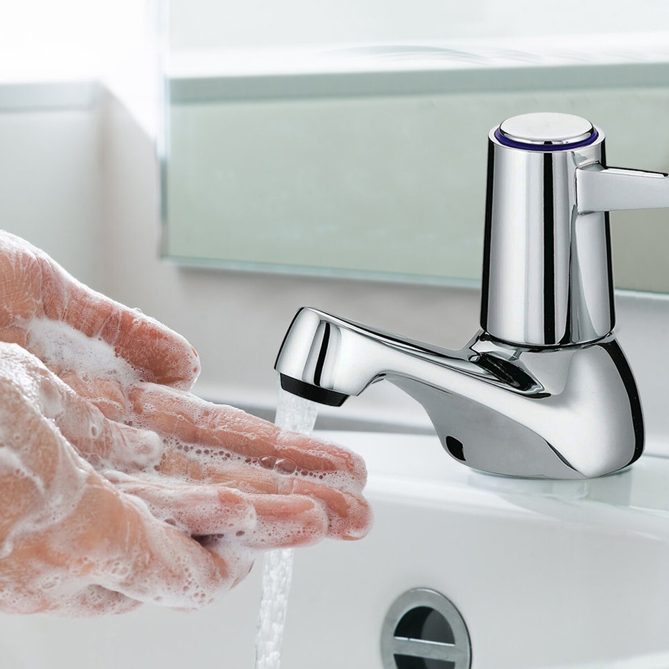 1/2" Modern Basin Mono Tap Chrome Lever Metal Sink Taps Plated & Waste ...